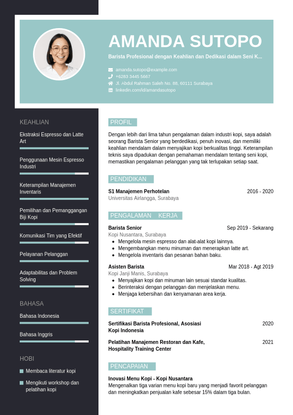 Contoh CV Barista | Jobseeker