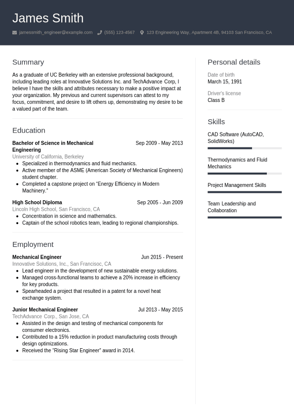 Engineer Resume Example | Jobseeker