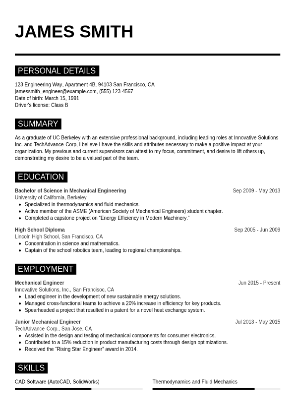 Engineer Resume Example | Jobseeker