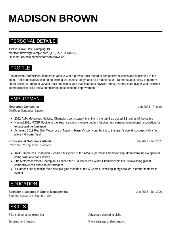 Motocross Resume Writing Guide & Tips | Jobseeker
