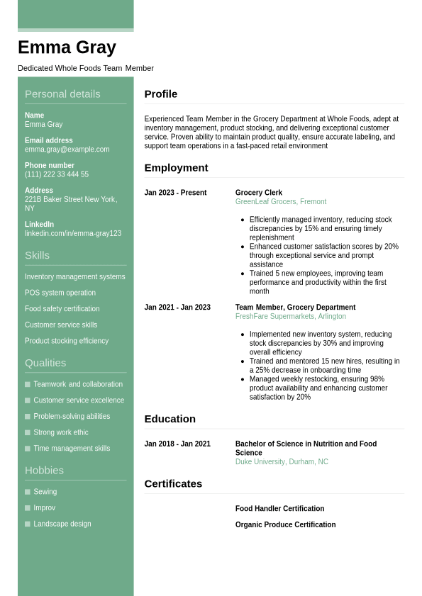 Costco Resume Example | Jobseeker