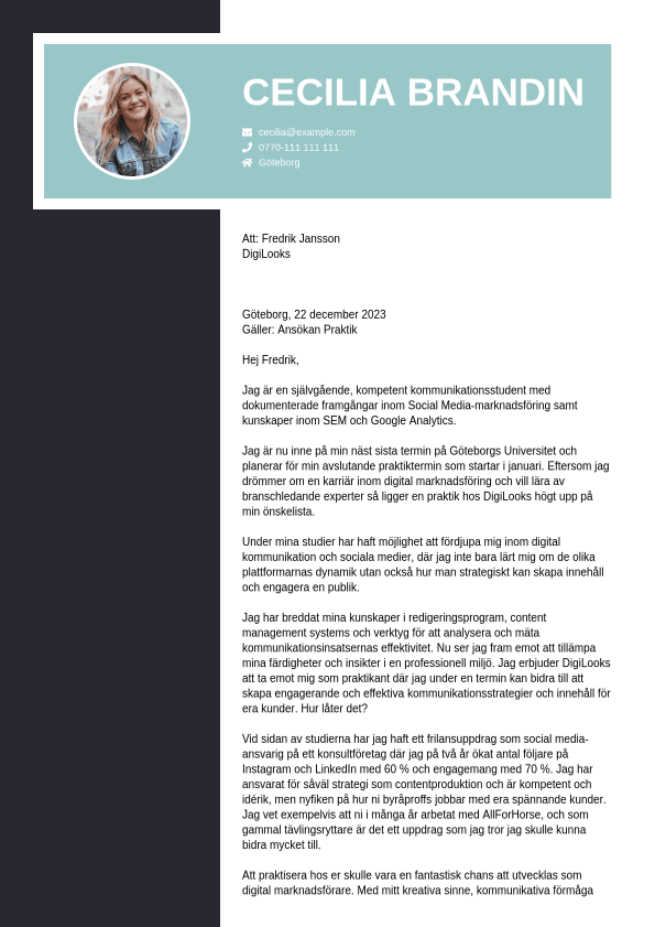 Praktik Personligt brev Exempel | Jobseeker