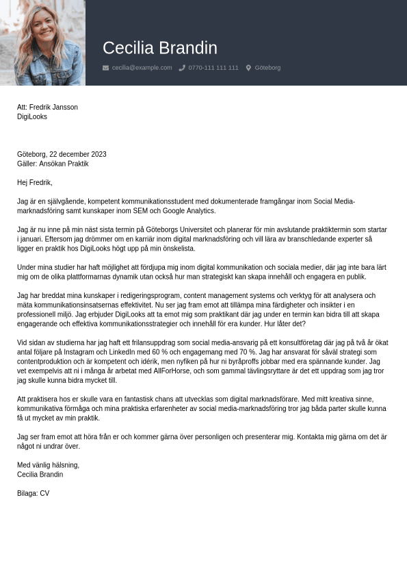 Praktik Personligt brev Exempel | Jobseeker