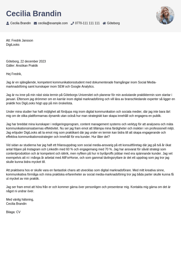 Exempel på personliga brev | Jobseeker