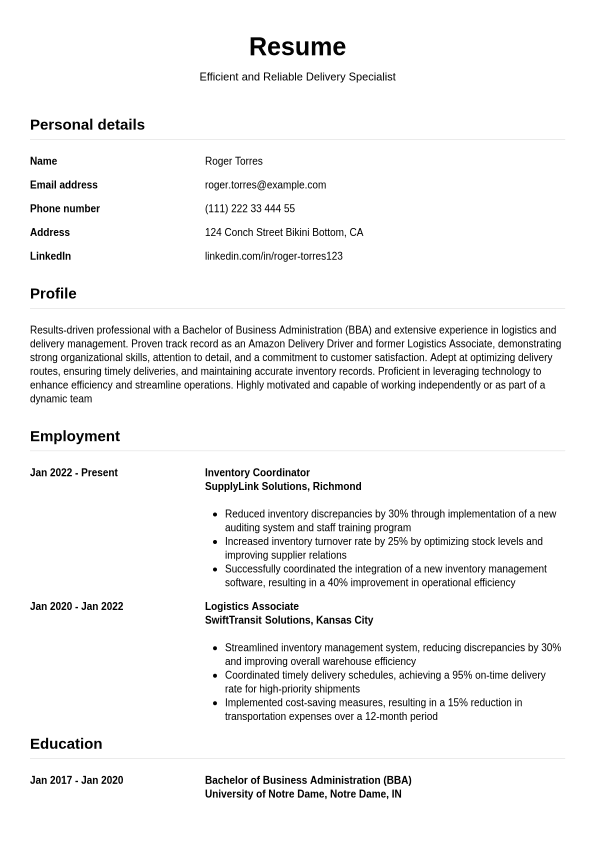 Amazon Resume Example | Jobseeker