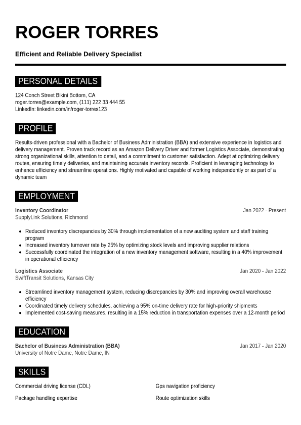 Amazon Resume Example | Jobseeker