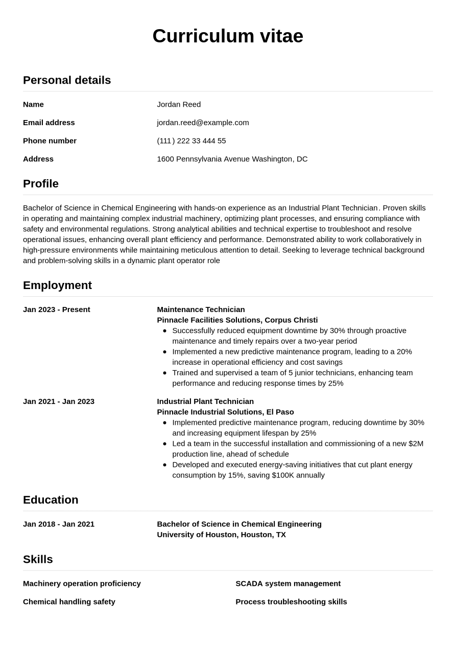 Plant Operator Resume Writing Guide & Tips | Jobseeker
