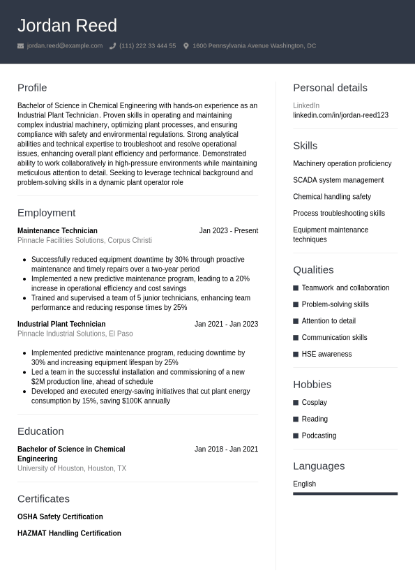 Plant Operator Resume Writing Guide & Tips | Jobseeker