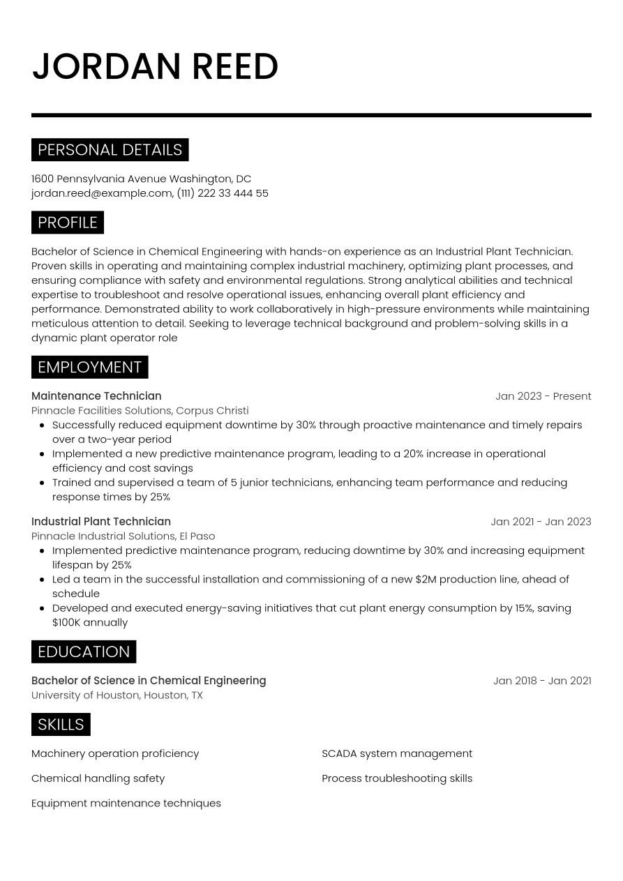 Plant Operator Resume Writing Guide & Tips | Jobseeker