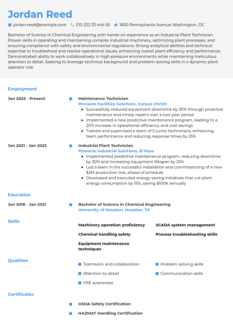 Plant Operator Resume Writing Guide & Tips | Jobseeker