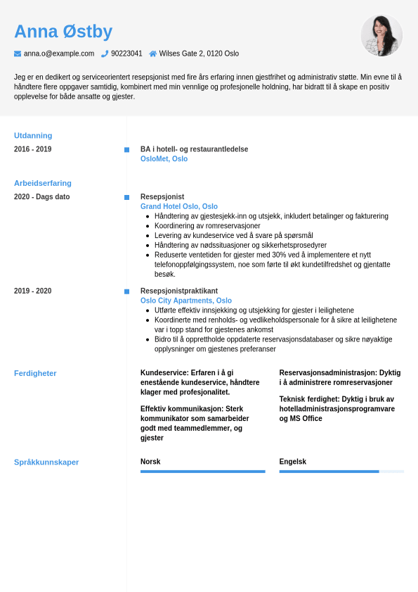 Resepsjonist CV eksempel | Jobseeker