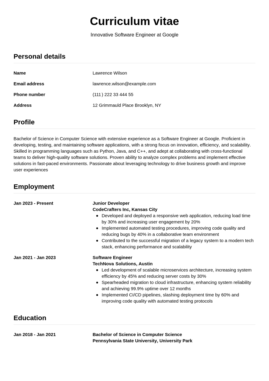 Google Resume Example | Jobseeker