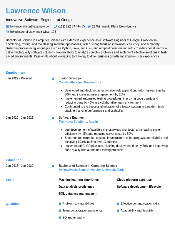 Google Resume Example | Jobseeker