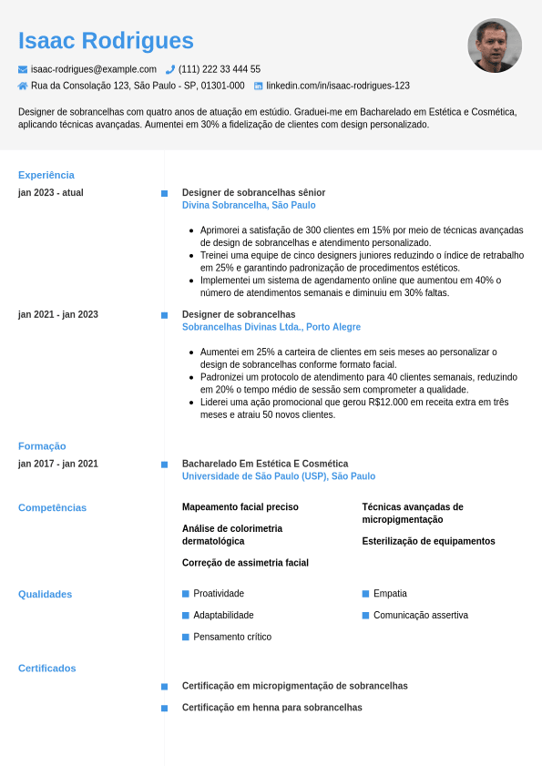Currículo para designer de sobrancelhas: guia | Jobseeker