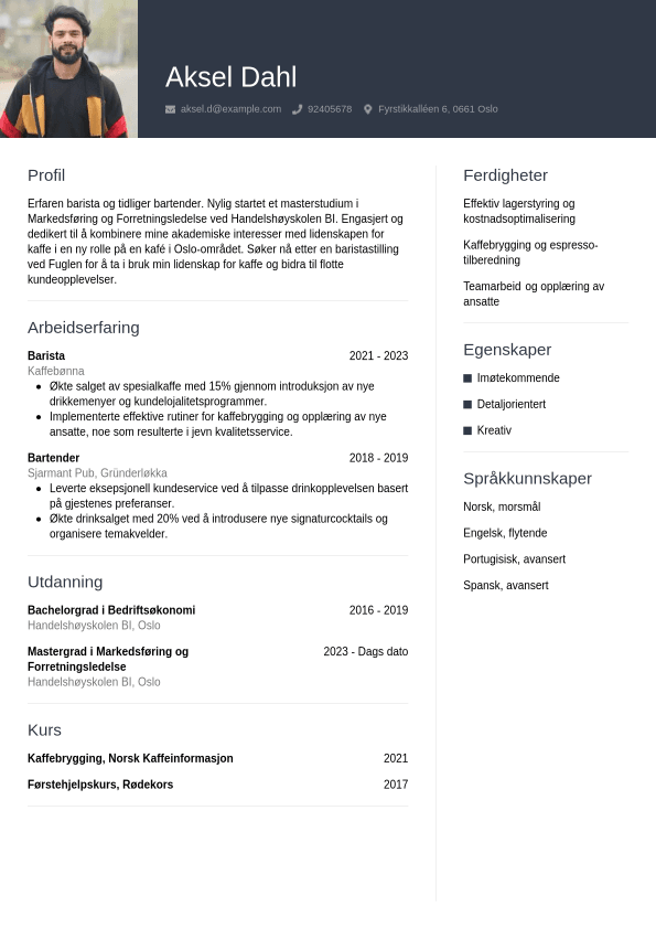Barista CV eksempel | Jobseeker