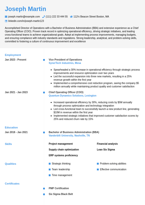 Director Of Operations Resume Writing Guide & Tips | Jobseeker