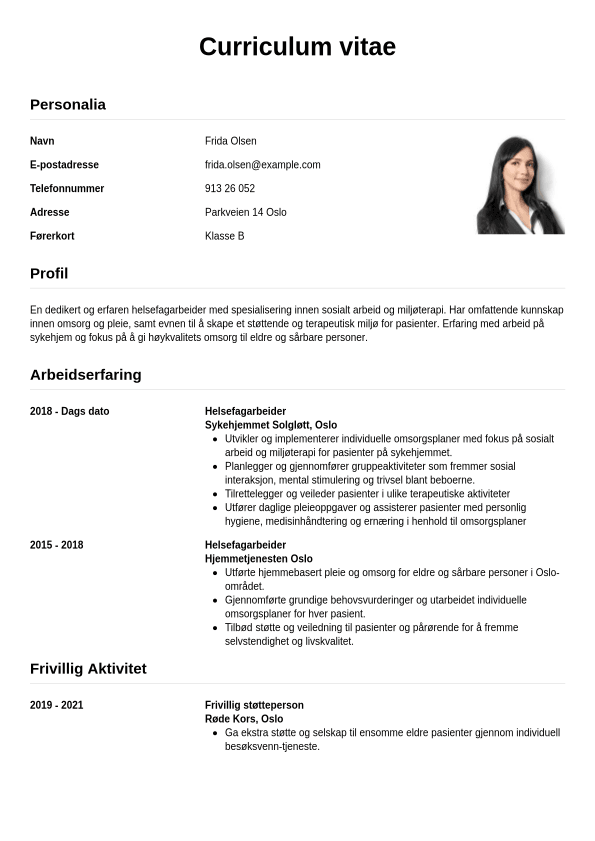 CV eksempel helsefagarbeider | Jobseeker
