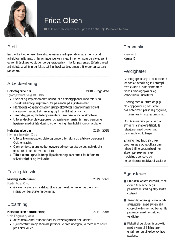 CV eksempel helsefagarbeider | Jobseeker