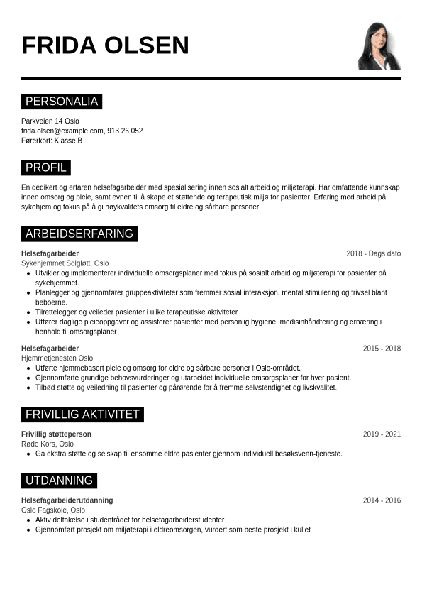 CV eksempel helsefagarbeider | Jobseeker