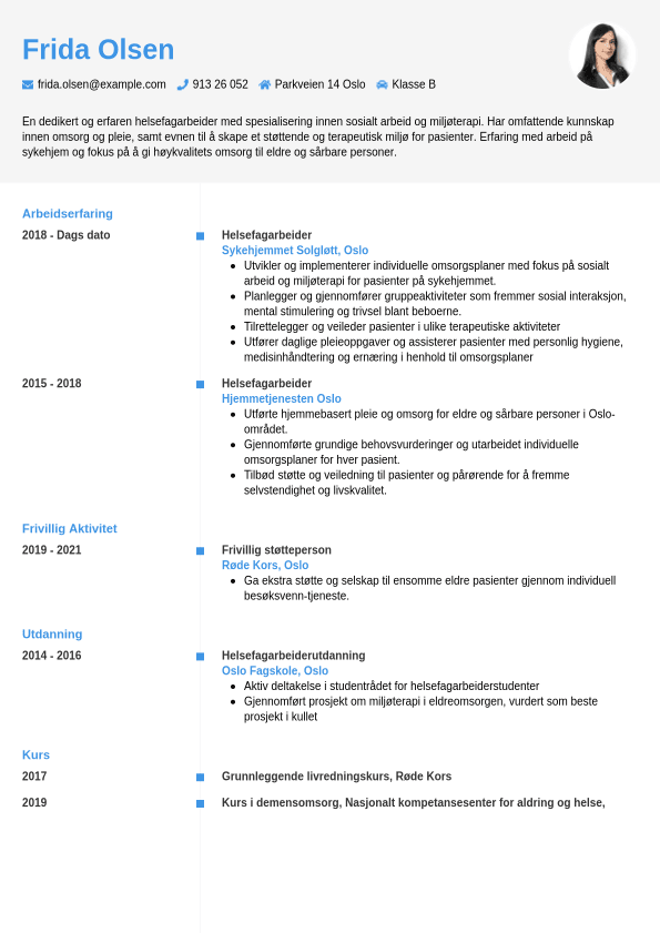 CV eksempel helsefagarbeider | Jobseeker