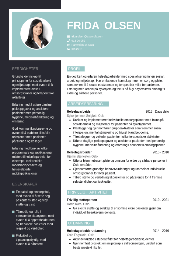CV eksempel helsefagarbeider | Jobseeker