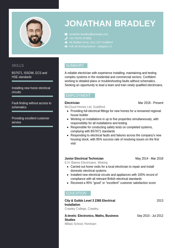 Electrician CV example | Jobseeker