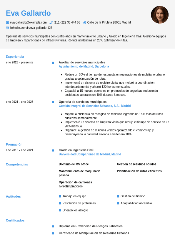 Currículum para Esmasa ejemplo y consejos | Jobseeker