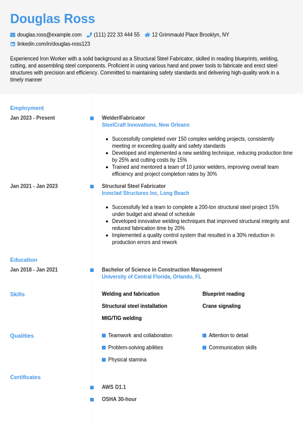 Iron Worker Resume Writing Guide & Tips | Jobseeker