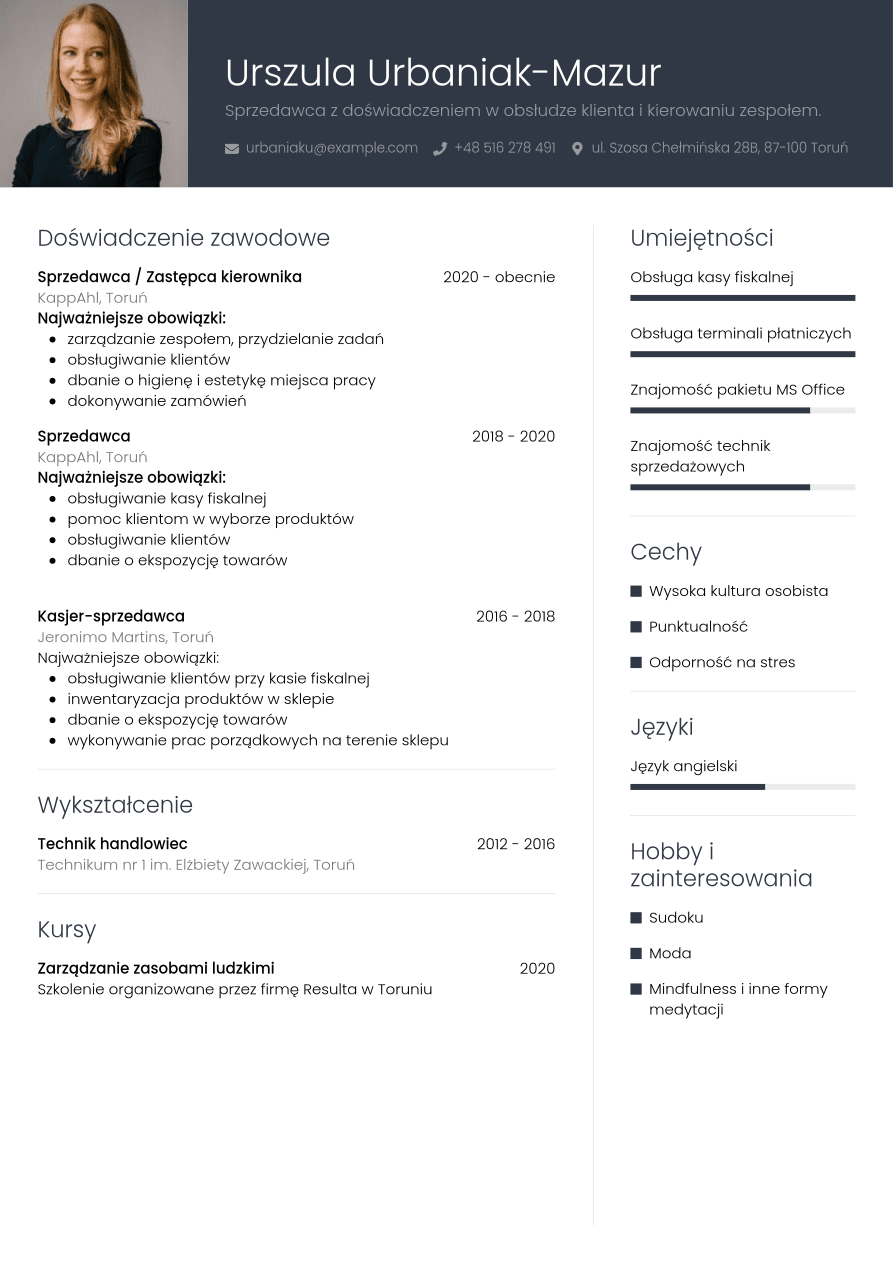 Przykład CV sprzedawca | Jobseeker