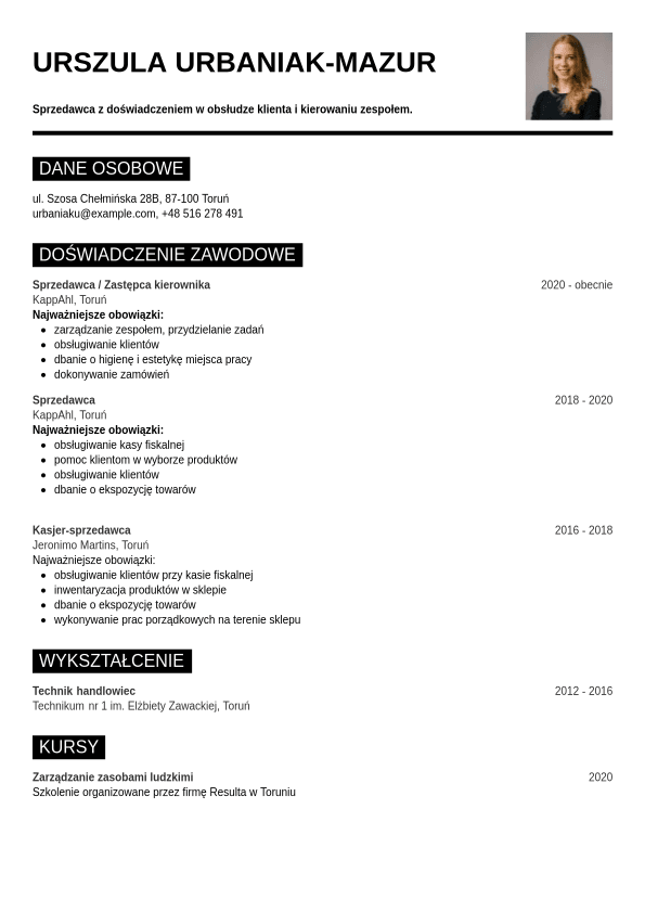 Przykład CV sprzedawca | Jobseeker