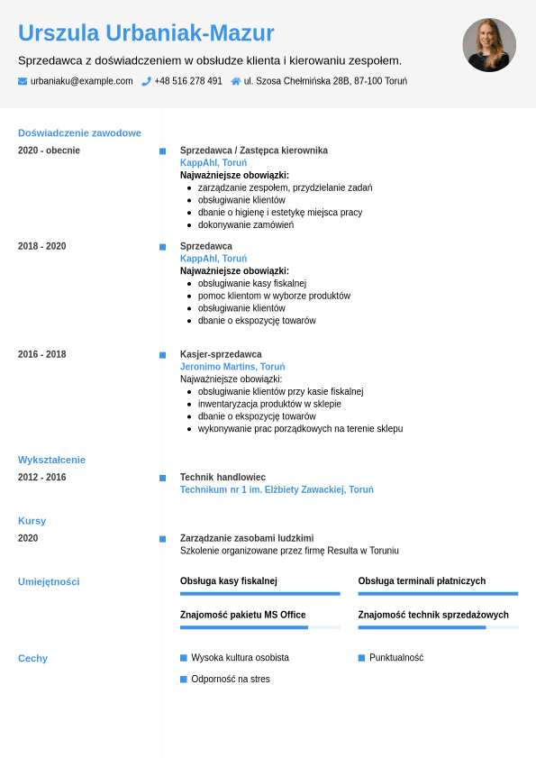 Przykład CV sprzedawca | Jobseeker