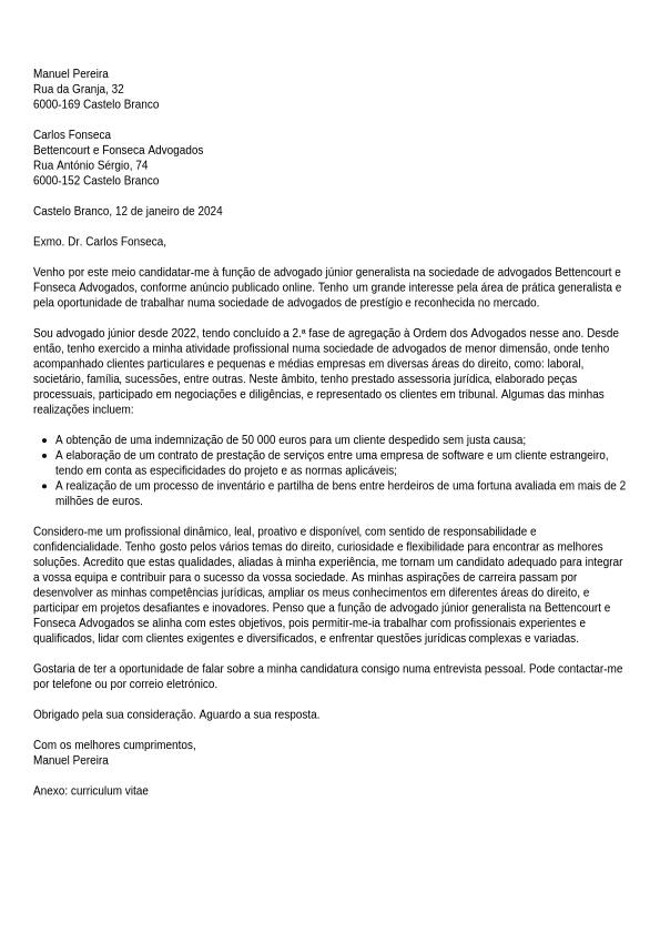 Exemplo de carta de apresentação para advogado | Jobseeker