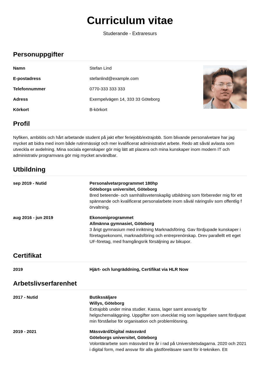 CV exempel student | Jobseeker