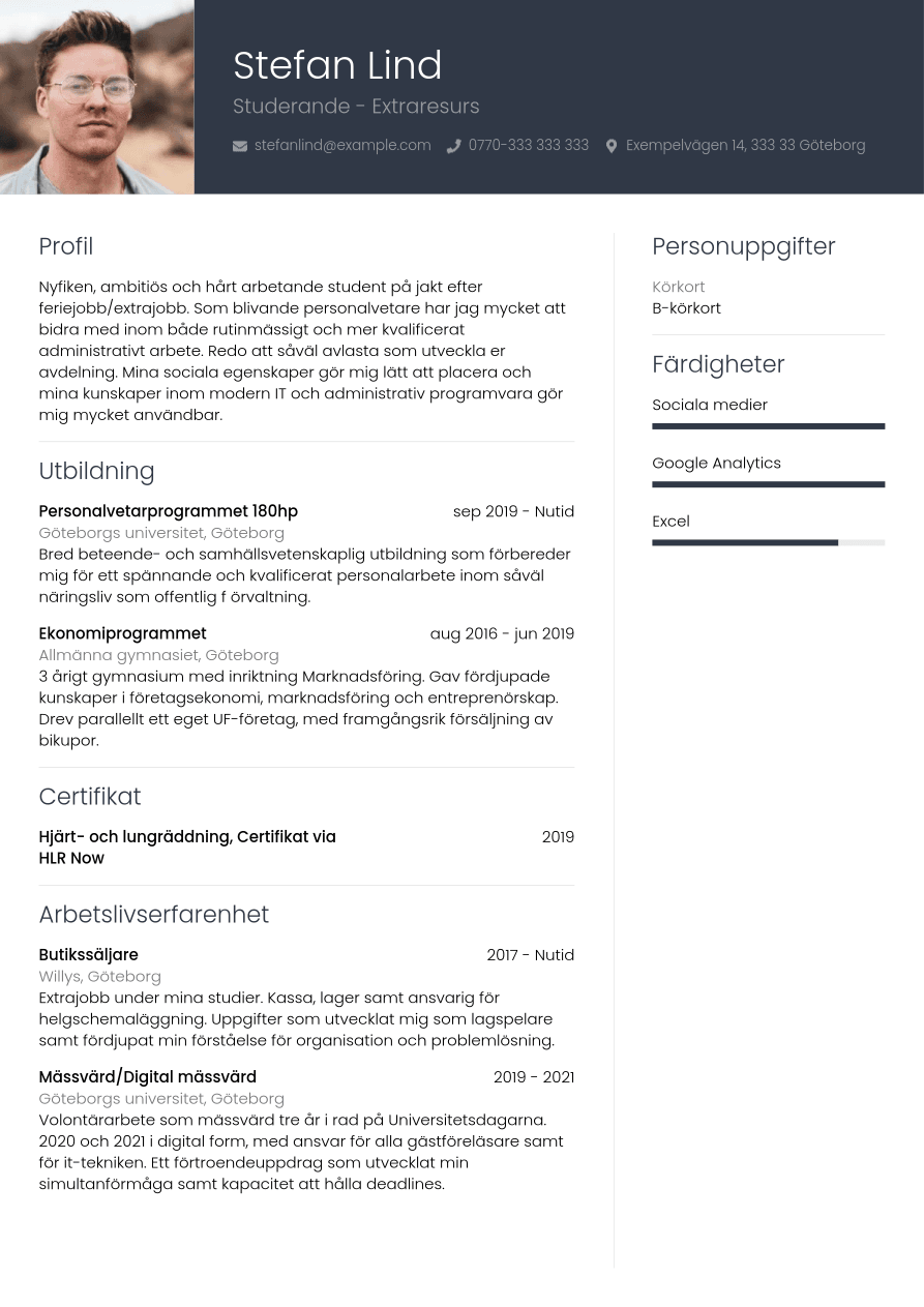 CV exempel student | Jobseeker