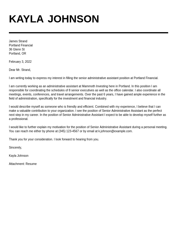 Administrative Assistant Cover Letter Example | Jobseeker