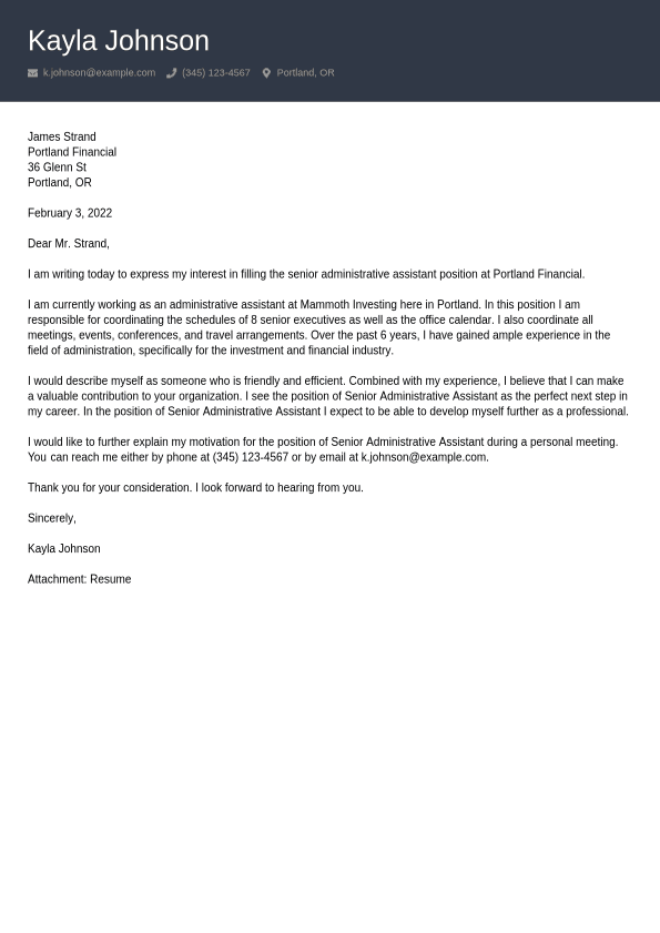 Administrative Assistant Cover Letter Example | Jobseeker