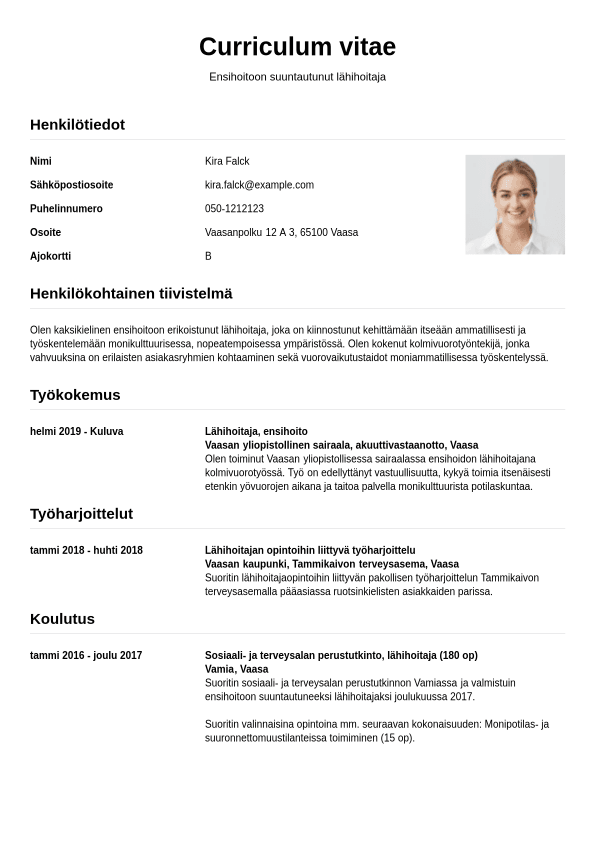 Esimerkki-CV lähihoitaja | Jobseeker