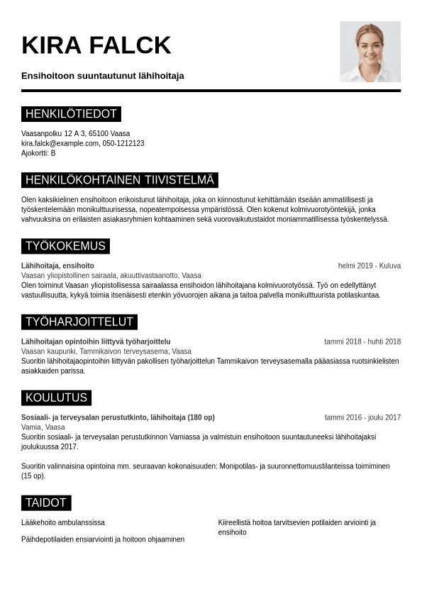 Esimerkki-CV lähihoitaja | Jobseeker