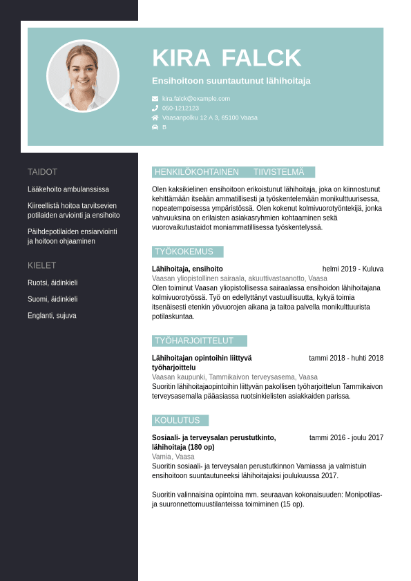 Esimerkki-CV lähihoitaja | Jobseeker