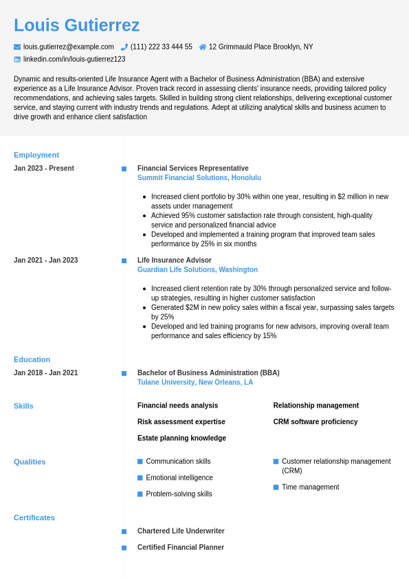 Life Insurance Agent Resume Writing Guide & Tips | Jobseeker