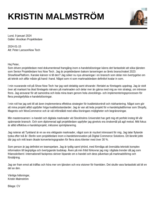 Projektledare Personligt Brev Exempel | Jobseeker