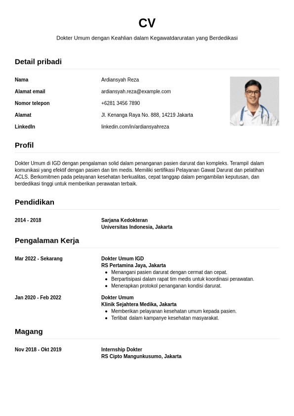 Contoh CV Dokter | Jobseeker