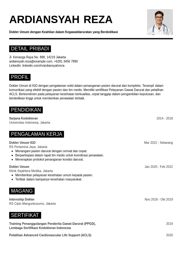 Contoh CV Dokter | Jobseeker