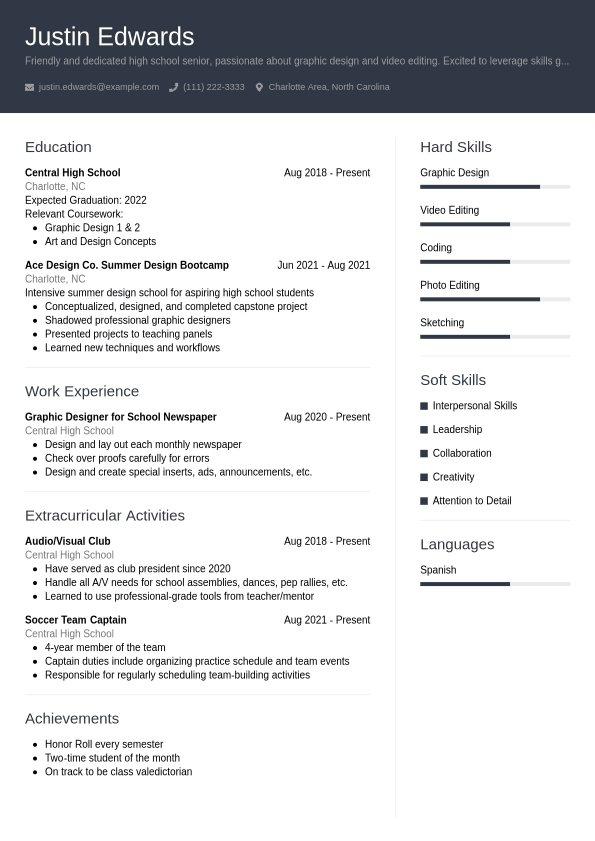 High School Student Resume Example | Jobseeker