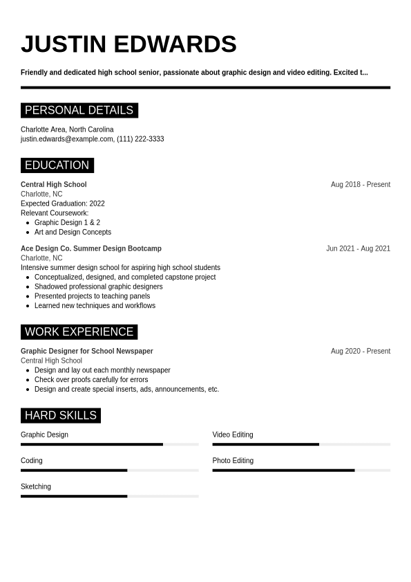 High School Student Resume Example | Jobseeker