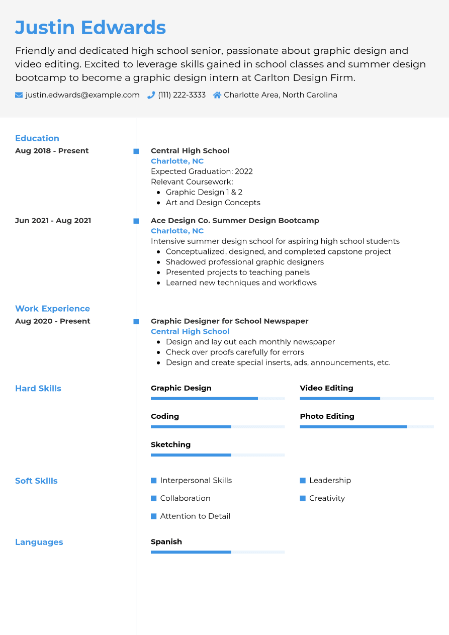 High School Student Resume Example | Jobseeker