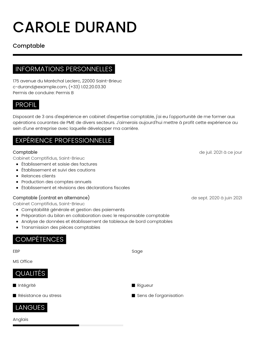 Exemple de CV pour comptable | Jobseeker