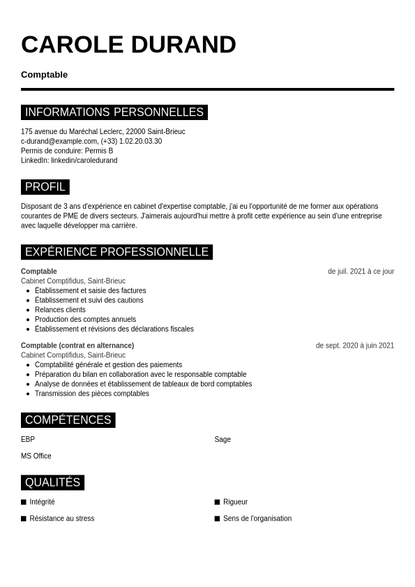 Exemple de CV pour comptable | Jobseeker