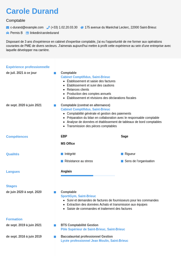 Exemple de CV pour comptable | Jobseeker