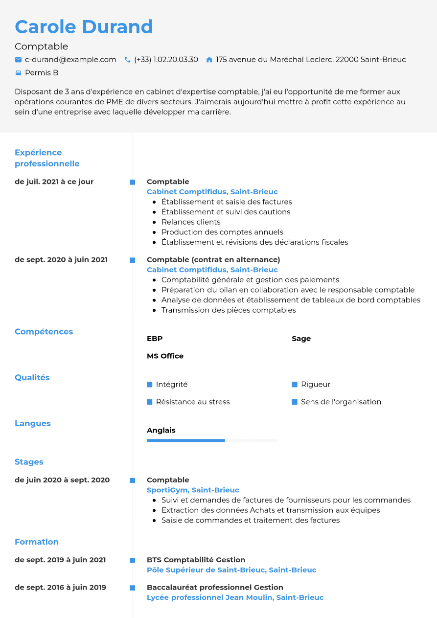 Exemple de CV pour comptable | Jobseeker
